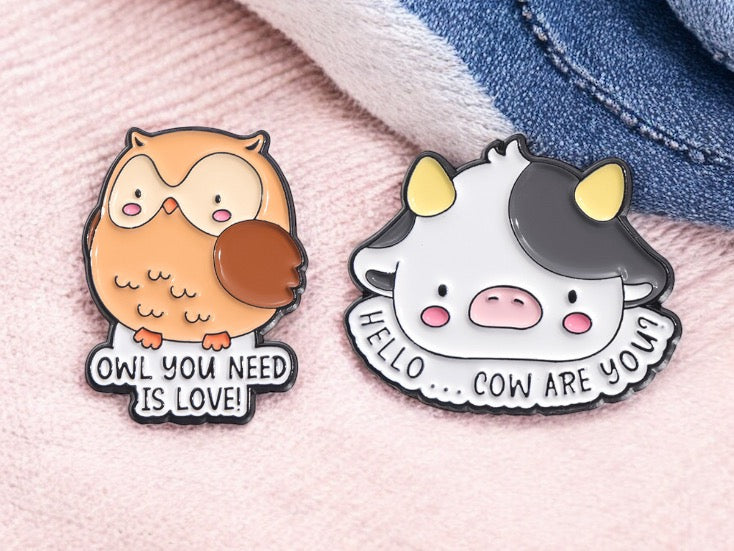 Pin's Broche Email | Vache et Hibou | Jeu de mot | Kawaii | Fun | Humo ...